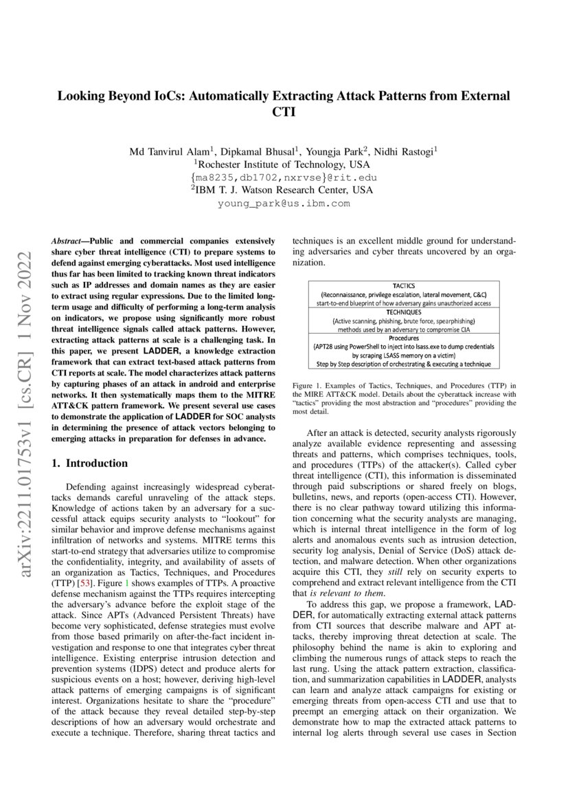 Looking Beyond IoCs: Automatically Extracting Attack Patterns from External CTI | DeepAI