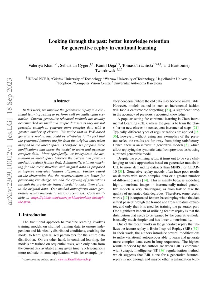 Looking through the past: better knowledge retention for generative replay in continual learning ...