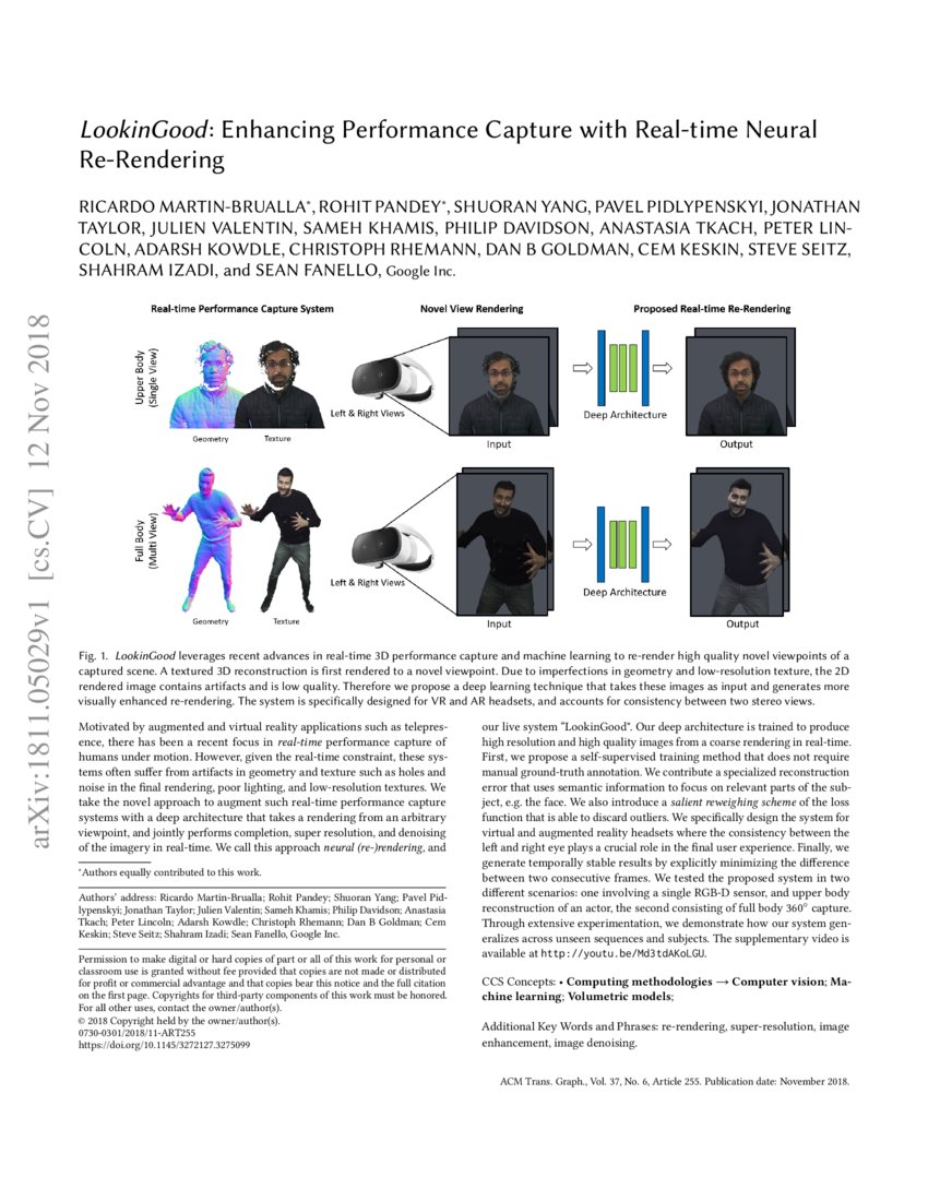 Lookingood Enhancing Performance Capture With Real Time Neural Re