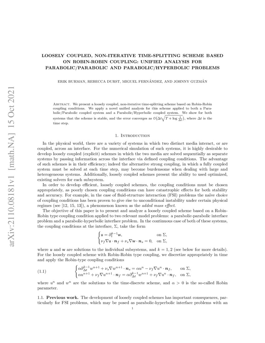 Loosely Coupled Non Iterative Time Splitting Scheme Based On Robin Robin Coupling Unified