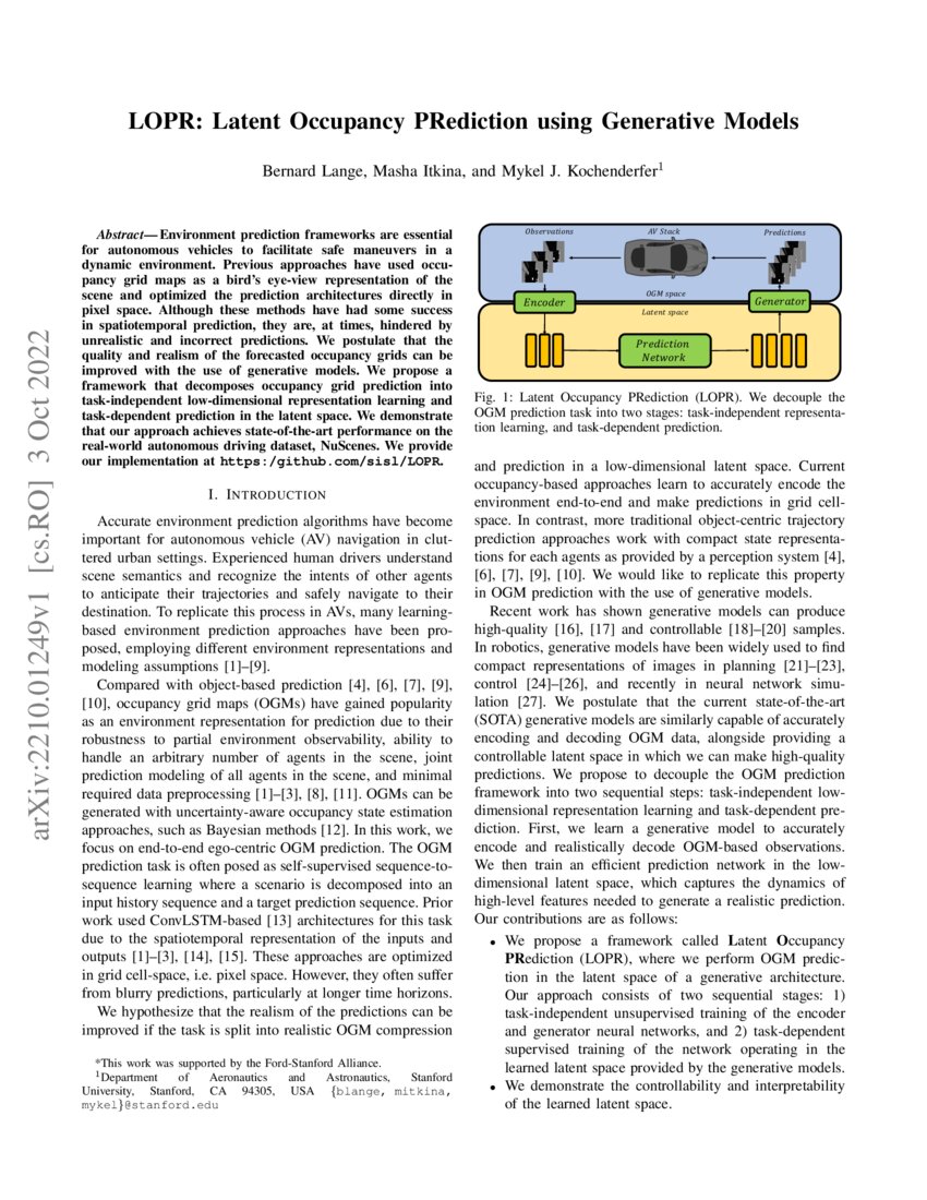 Lopr Latent Occupancy Prediction Using Generative Models Deepai