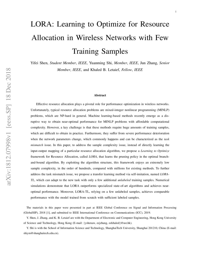 Lora Learning To Optimize For Resource Allocation In Wireless Networks