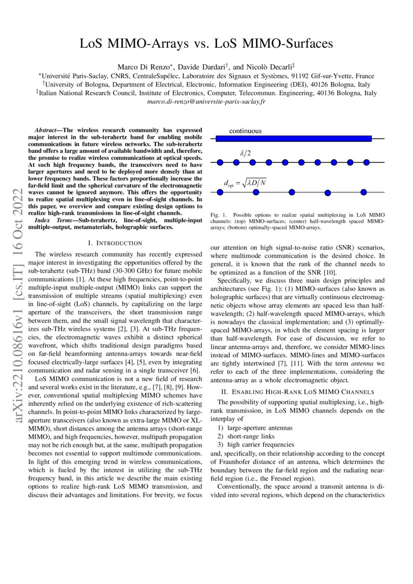 LoS MIMO-Arrays vs. LoS MIMO-Surfaces | DeepAI