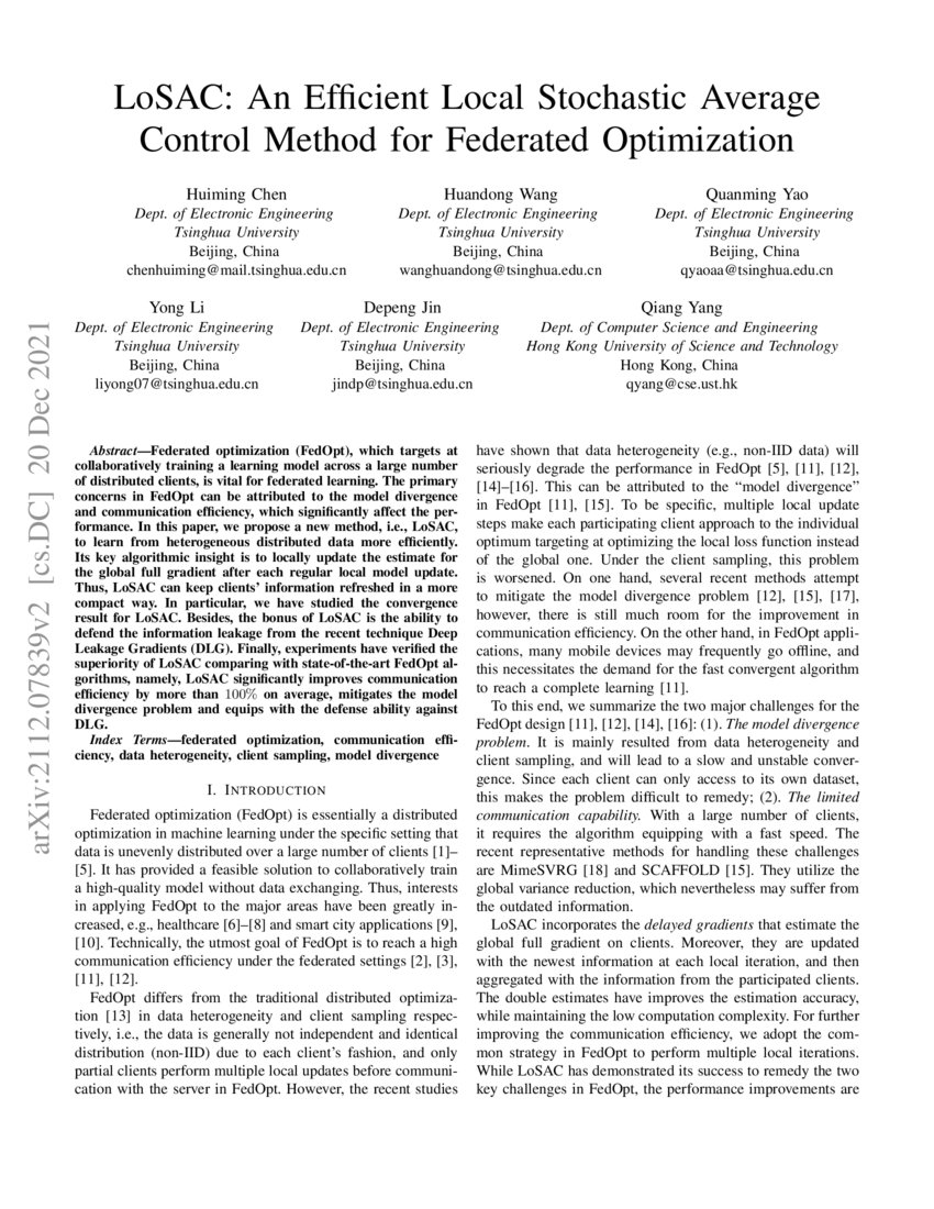 LoSAC: An Efficient Local Stochastic Average Control Method for Federated Optimization | DeepAI