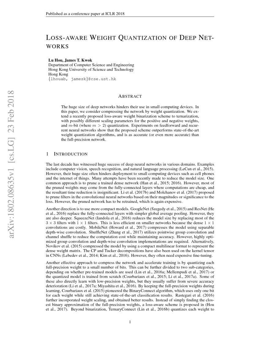 Loss-aware Weight Quantization of Deep Networks | DeepAI