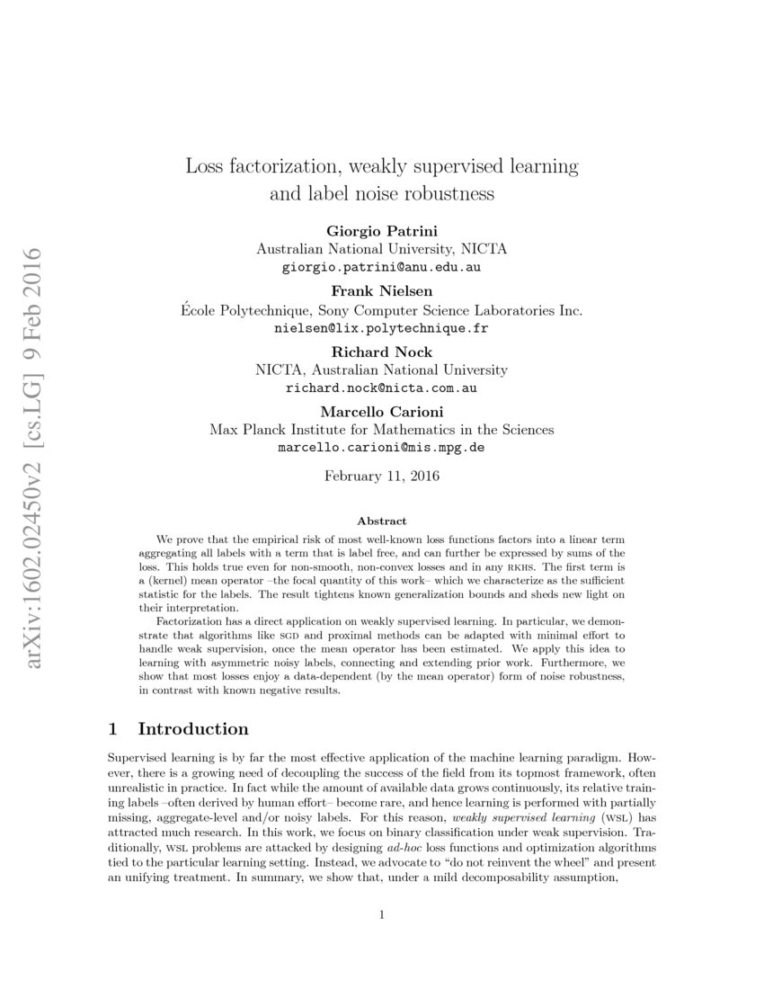 Loss factorization, weakly supervised learning and label noise ... Loss factorization, weakly supervised learning and label noise ...