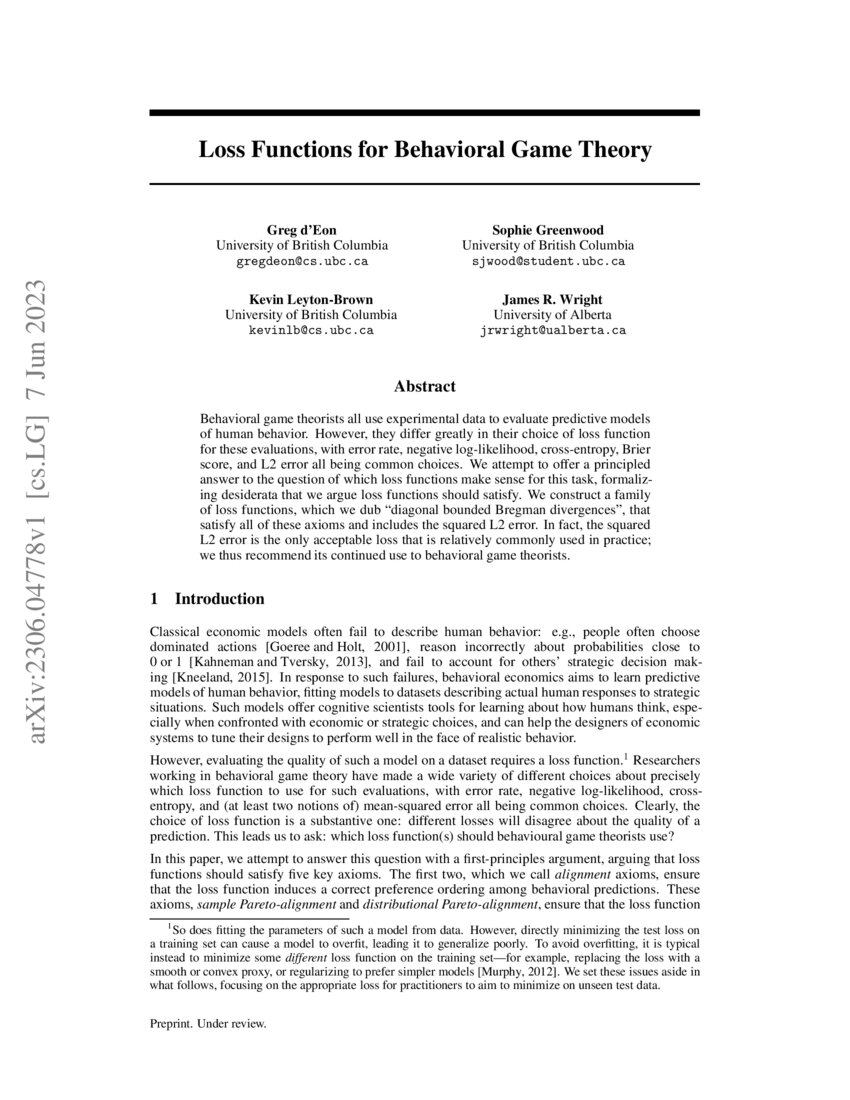 Loss Functions for Behavioral Game Theory | DeepAI