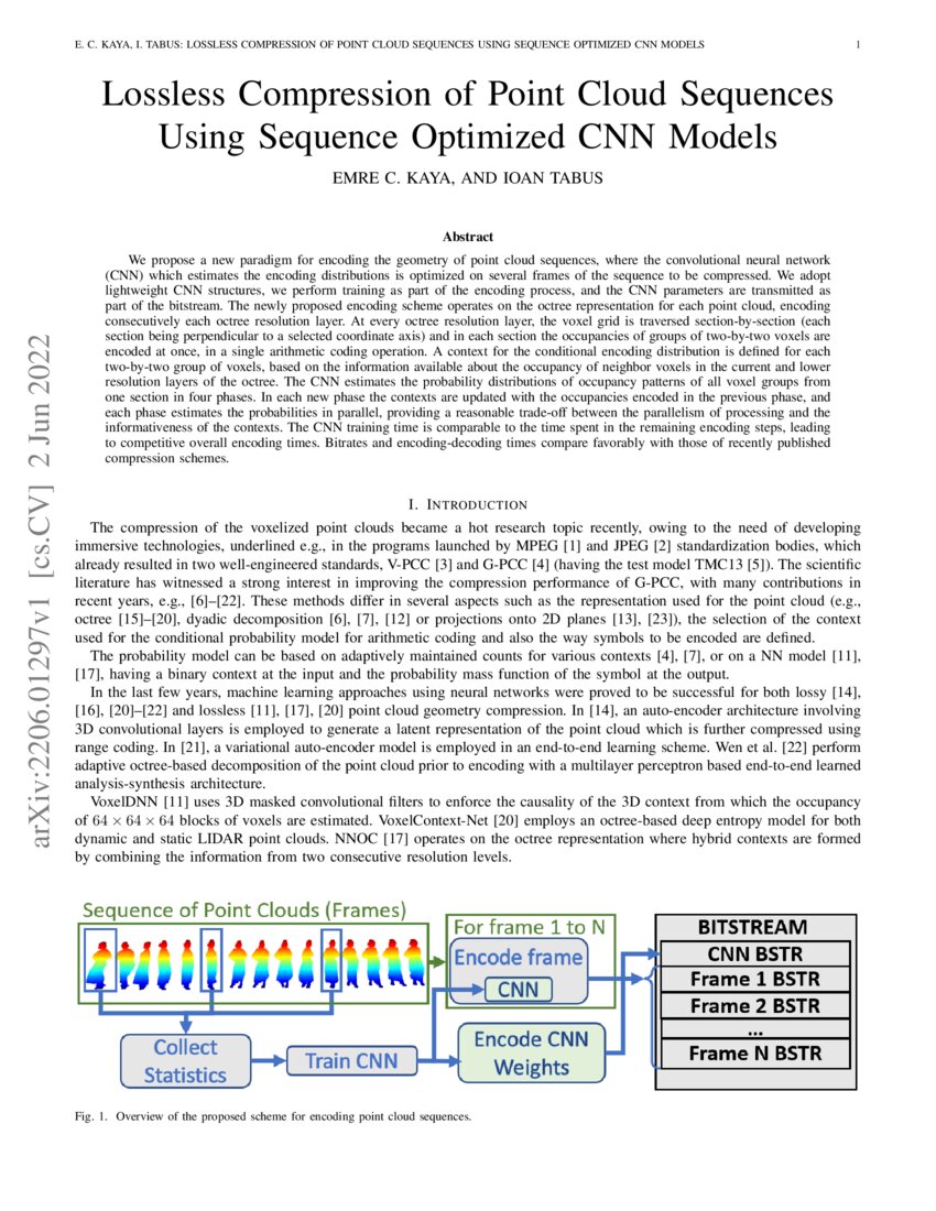Lossless Compression of Point Cloud Sequences Using Sequence Optimized CNN Models | DeepAI