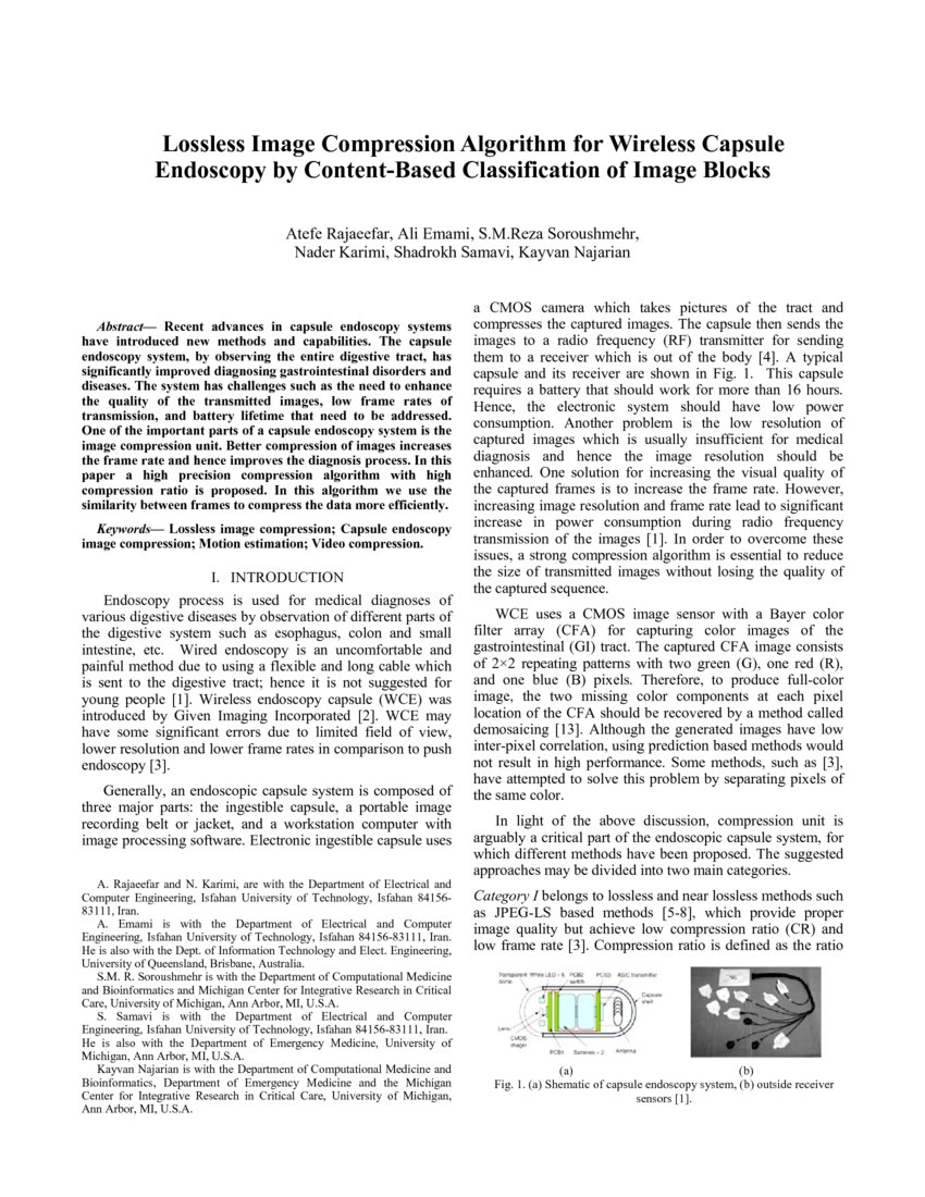 Lossless Image Compression Algorithm For Wireless Capsule Endoscopy By Content Based 