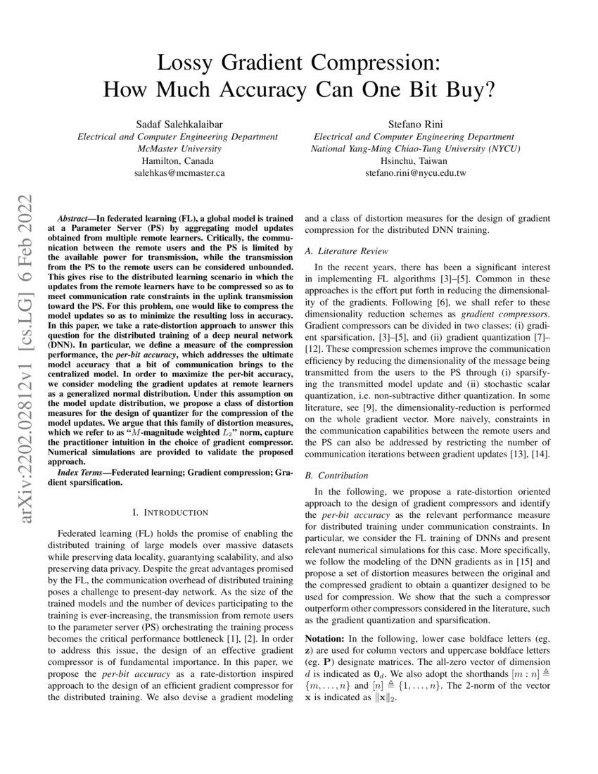 Lossy Gradient Compression: How Much Accuracy Can One Bit Buy? | DeepAI