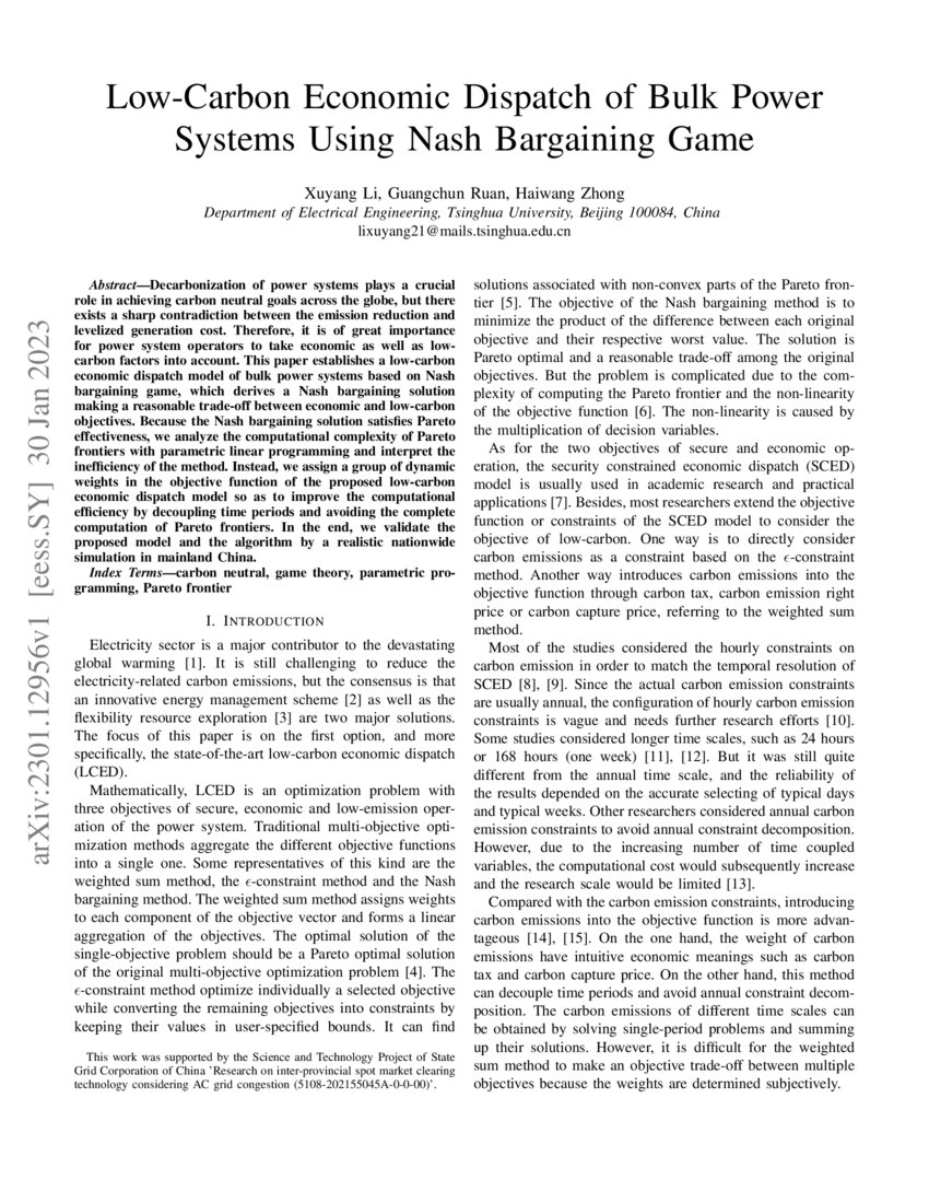 Low-Carbon Economic Dispatch of Bulk Power Systems Using Nash ...