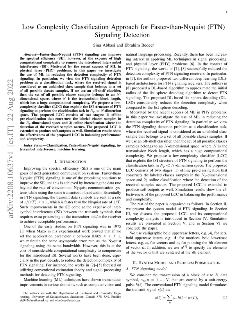 Low Complexity Classification Approach For Faster Than Nyquist Ftn Signalling Detection Deepai