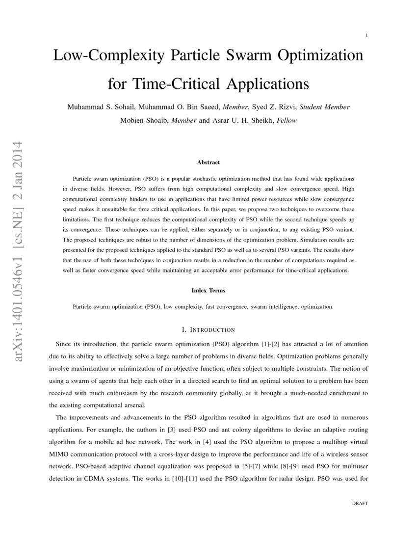 Low Complexity Particle Swarm Optimization For Time Critical Applications Deepai