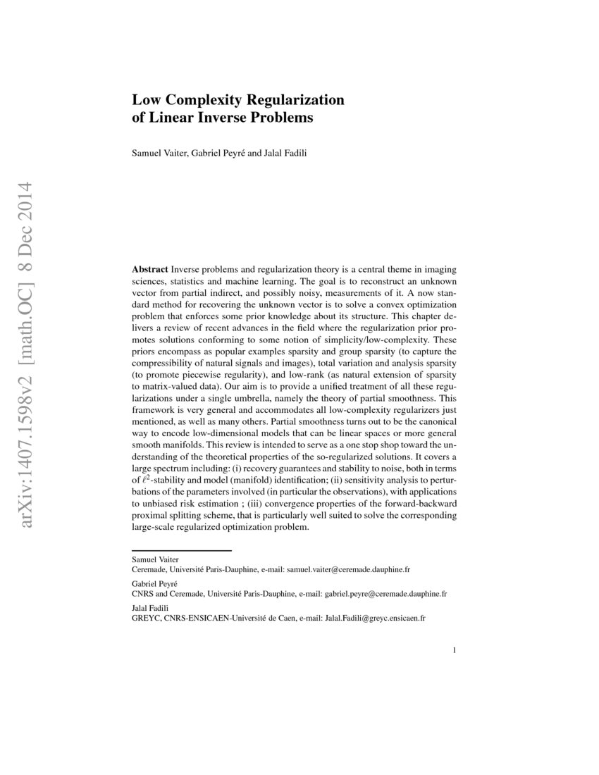 Low Complexity Regularization of Linear Inverse Problems | DeepAI