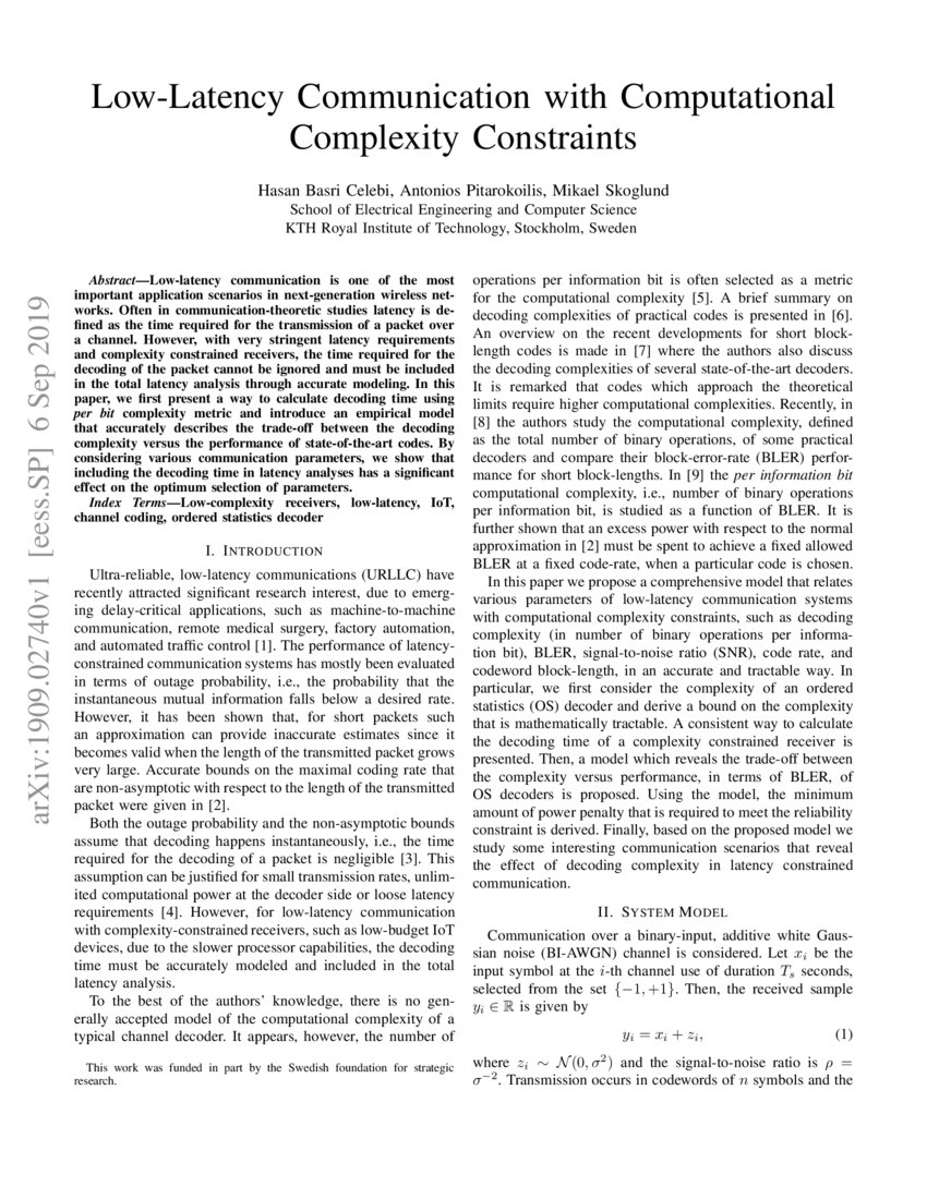 Low Latency Communication With Computational Complexity Constraints Deepai 