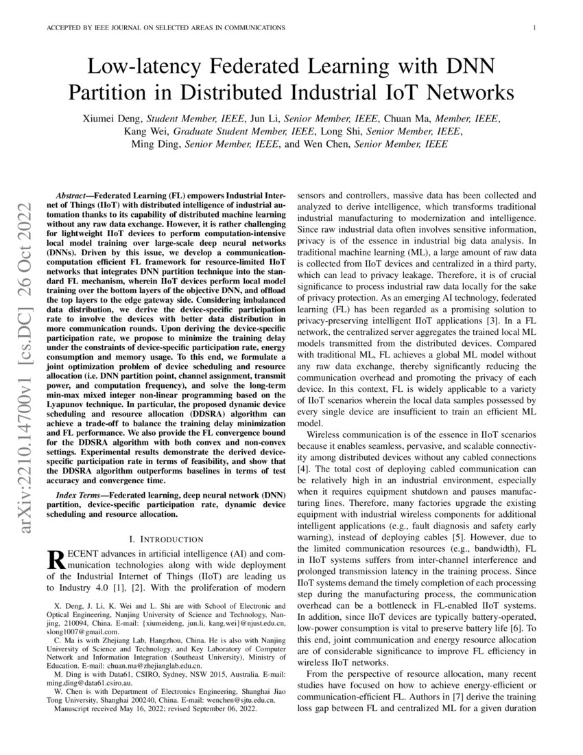 Low Latency Federated Learning With Dnn Partition In Distributed Industrial Iot Networks Deepai