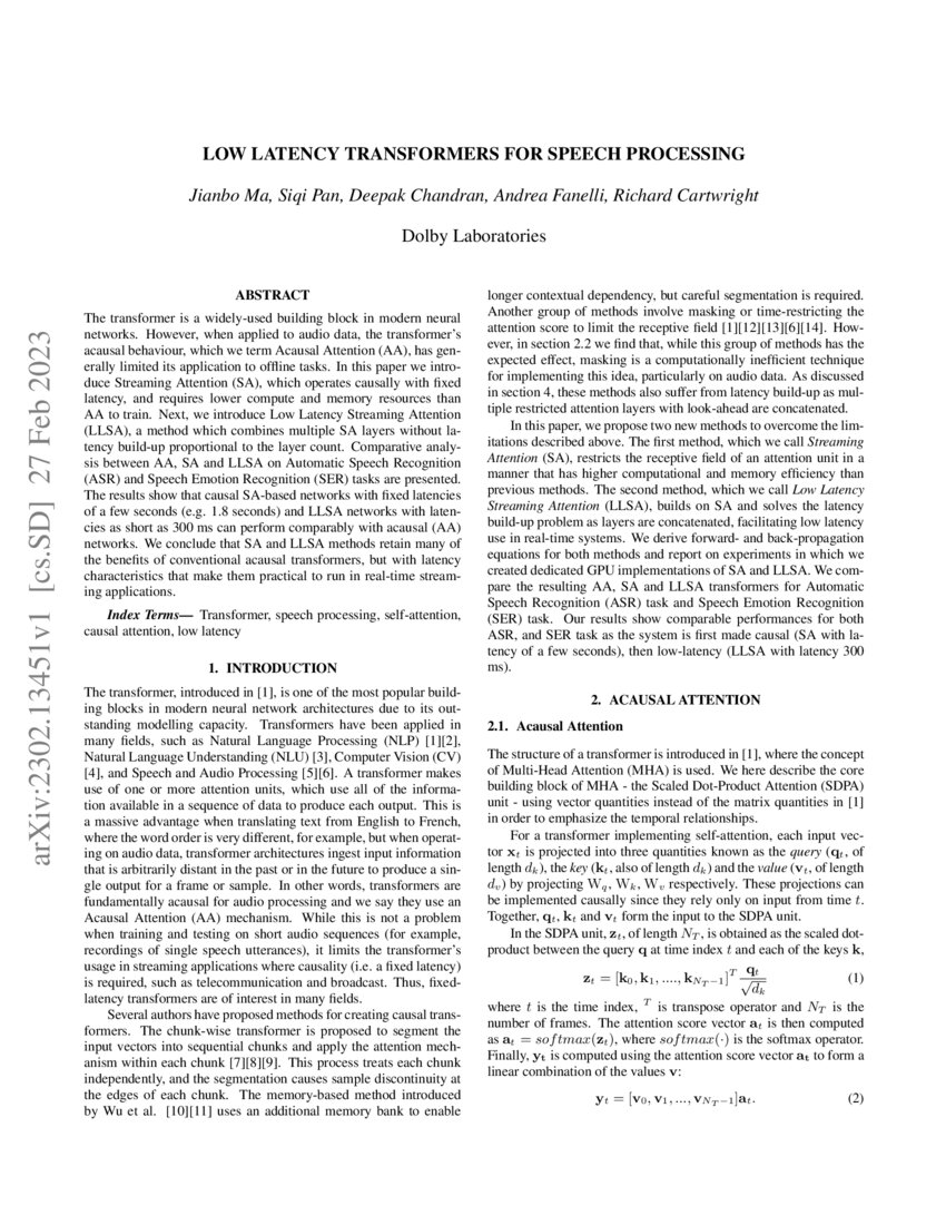 Low latency transformers for speech processing | DeepAI Low latency transformers for speech processing | DeepAI