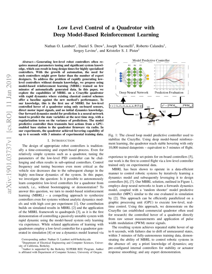 Low Level Control of a Quadrotor with Deep Model-Based Reinforcement ...
