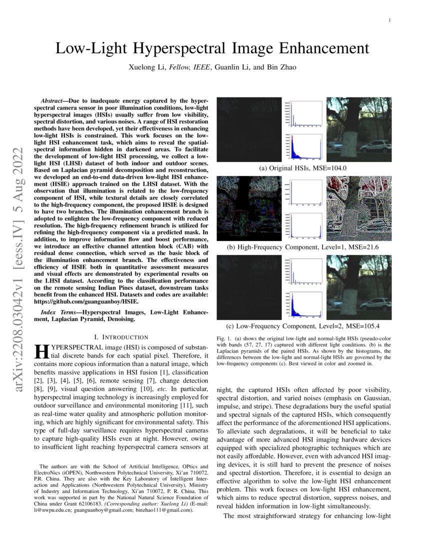Low-Light Hyperspectral Image Enhancement | DeepAI