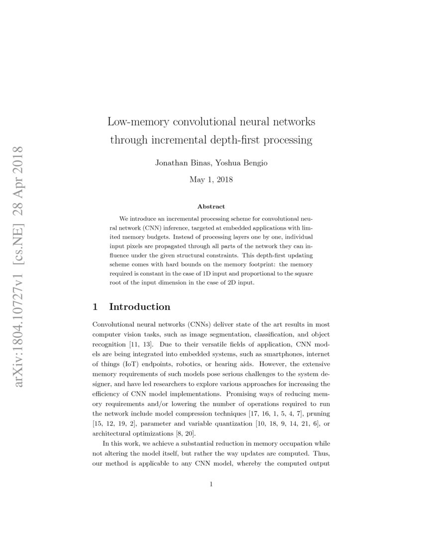 Low-memory convolutional neural networks through incremental depth-first processing | DeepAI