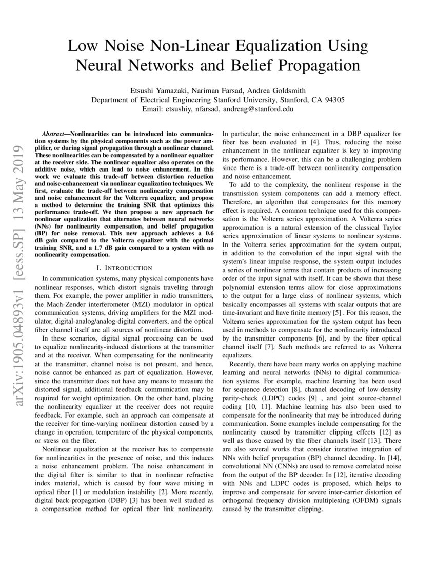 Low Noise Non Linear Equalization Using Neural Networks And Belief 2740