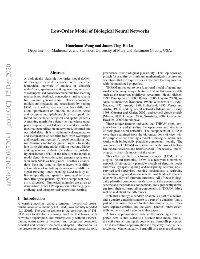 Low-Order Model of Biological Neural Networks | DeepAI
