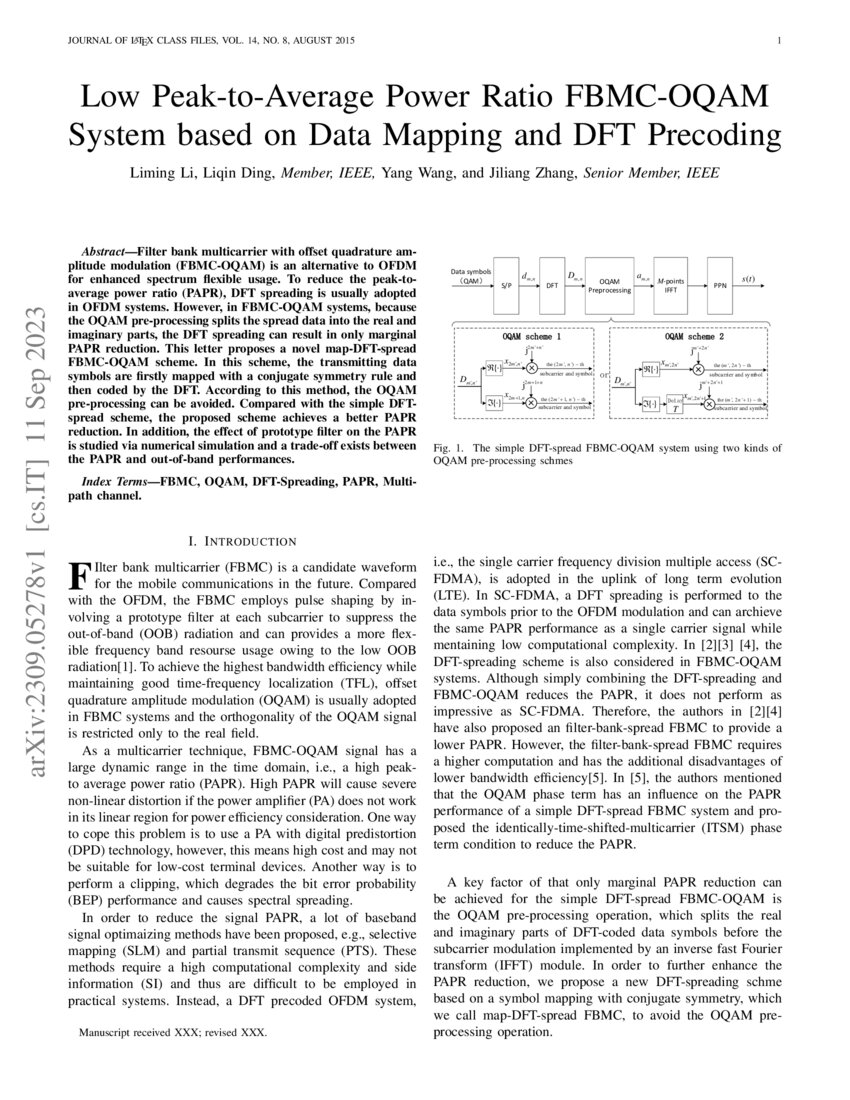 Low Peak To Average Power Ratio Fbmc Oqam System Based On Data Mapping And Dft Precoding Deepai