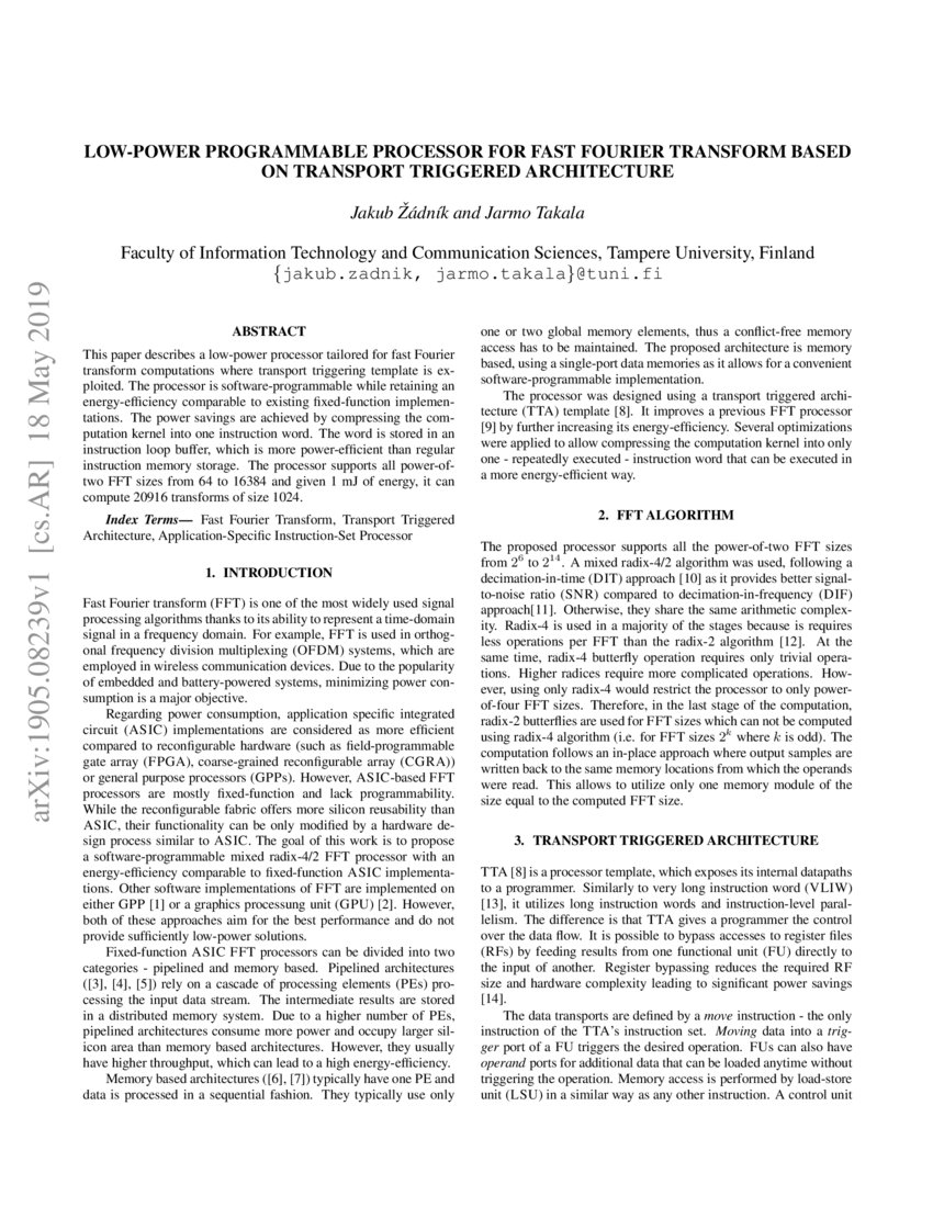 Low Power Programmable Processor For Fast Fourier Transform Based On