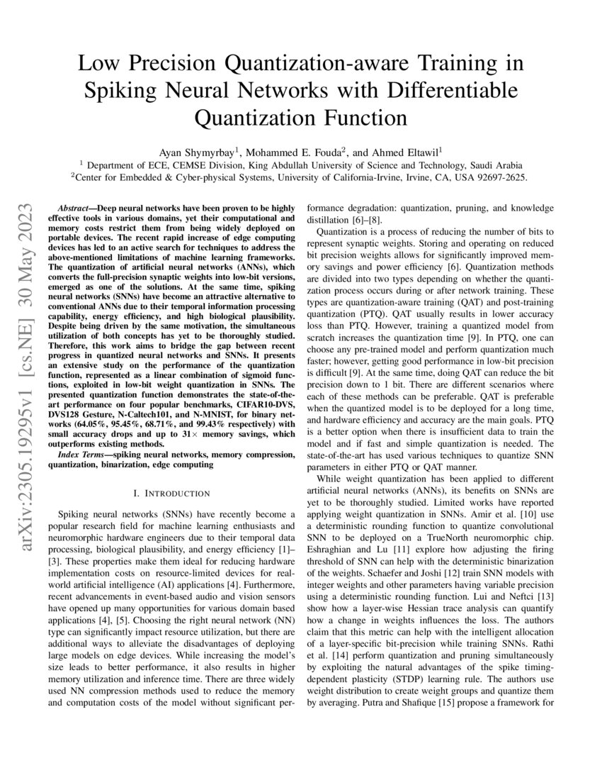 Low Precision Quantization-aware Training in Spiking Neural Networks ... Low Precision Quantization-aware Training in Spiking Neural Networks ...
