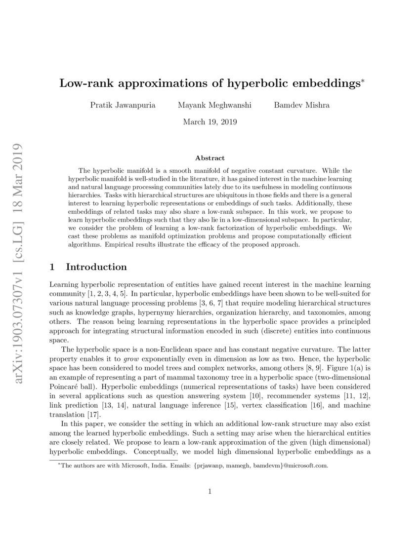 Low-rank approximations of hyperbolic embeddings | DeepAI