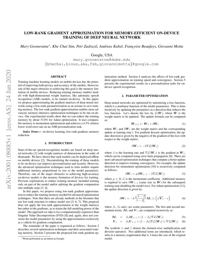 Low Rank Gradient Approximation For Memory Efficient On Device Training Of Deep Neural Network