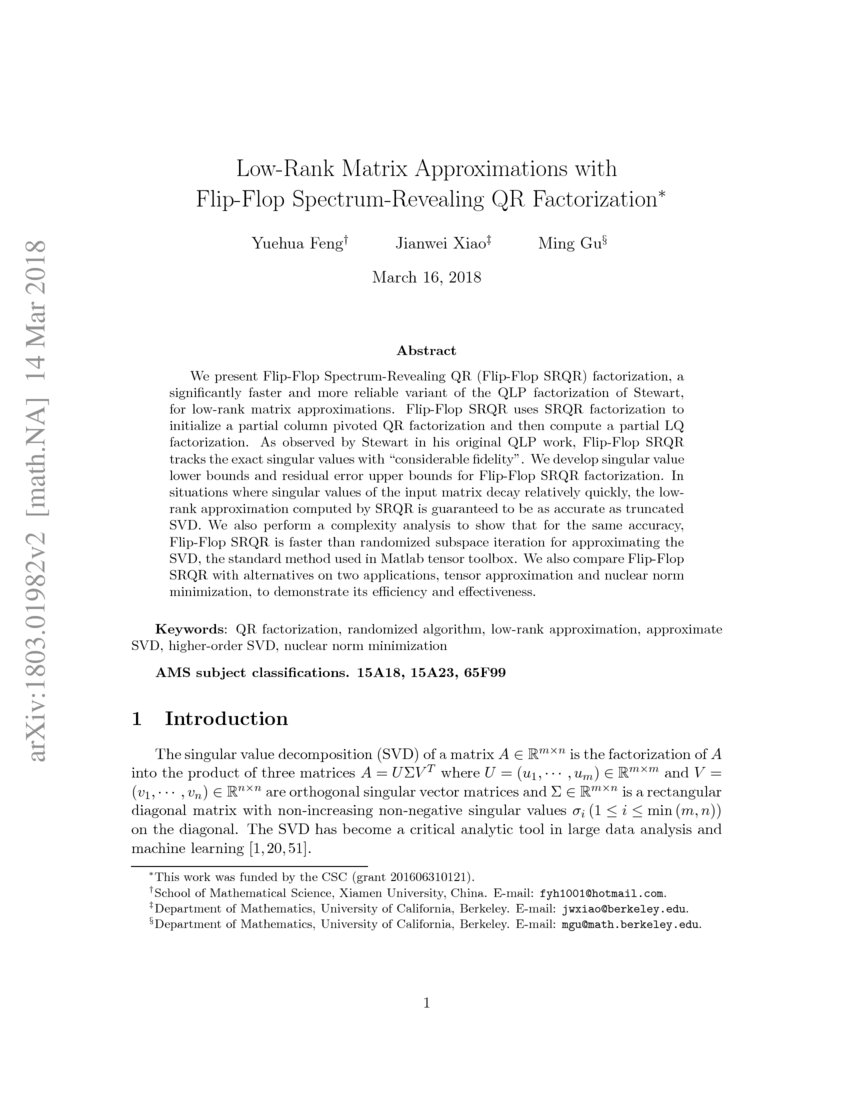 Low Rank Matrix Approximations With Flip Flop Spectrum Revealing Qr Factorization Deepai