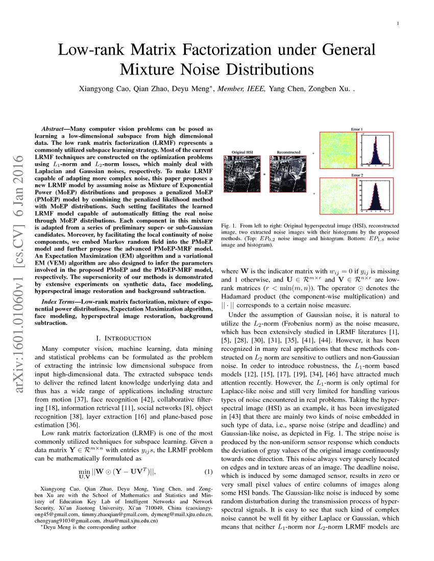 Low Rank Matrix Factorization Under General Mixture Noise Distributions Deepai