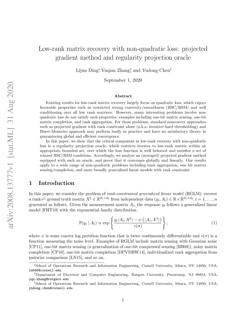 Low Rank Matrix Recovery With Non Quadratic Loss Projected Gradient