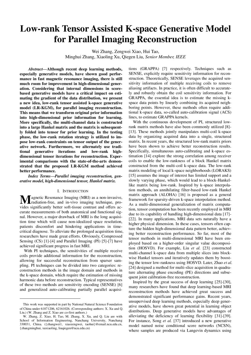 Low-rank Tensor Assisted K-space Generative Model for Parallel Imaging Reconstruction | DeepAI