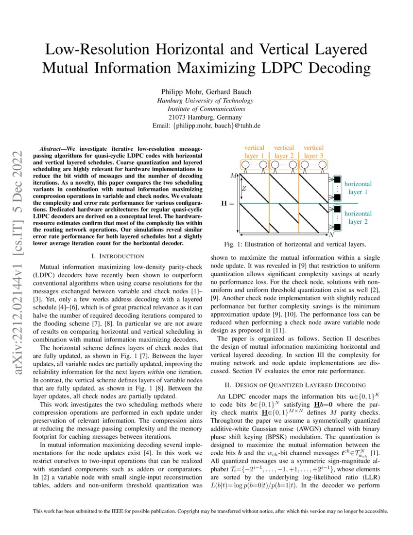 Low Resolution Horizontal And Vertical Layered Mutual Information Maximizing Ldpc Decoding Deepai 