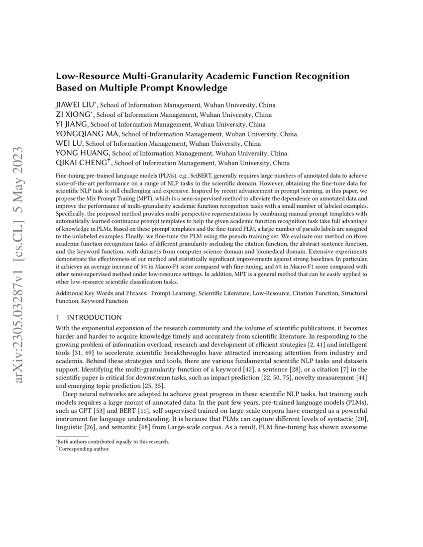 Low-Resource Multi-Granularity Academic Function Recognition Based on ... Low-Resource Multi-Granularity Academic Function Recognition Based on ...