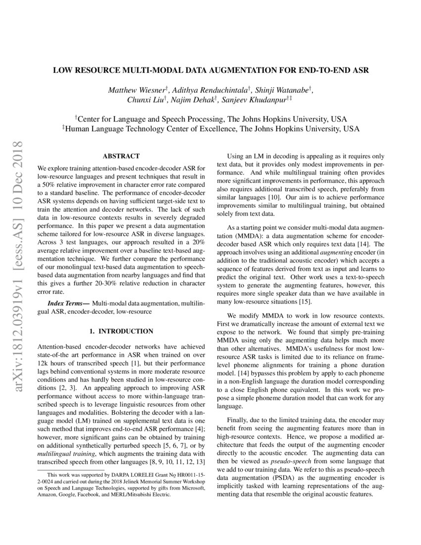 Low Resource Multi-modal Data Augmentation for End-to-end ASR | DeepAI
