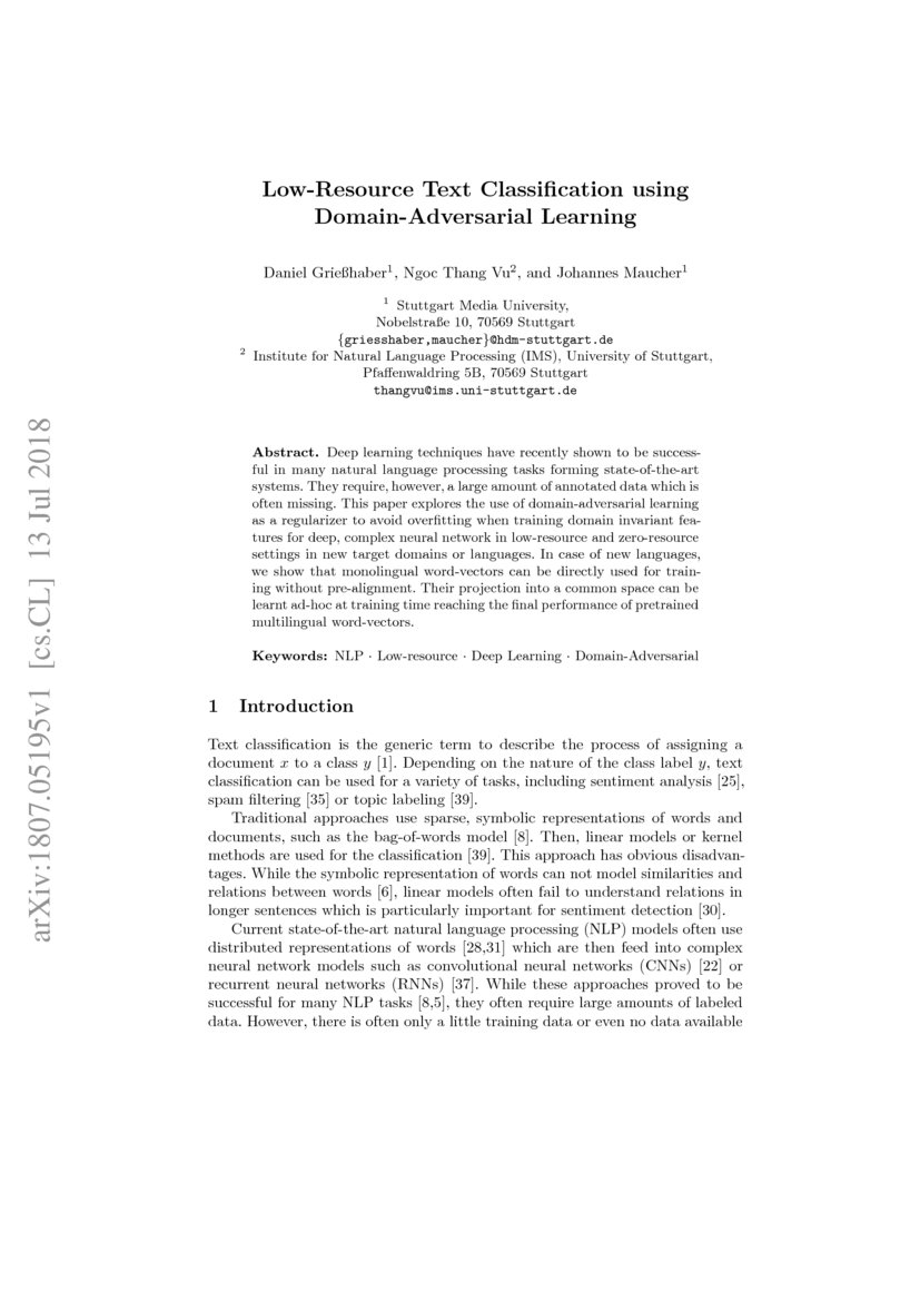 Low-Resource Text Classification using Domain-Adversarial Learning | DeepAI