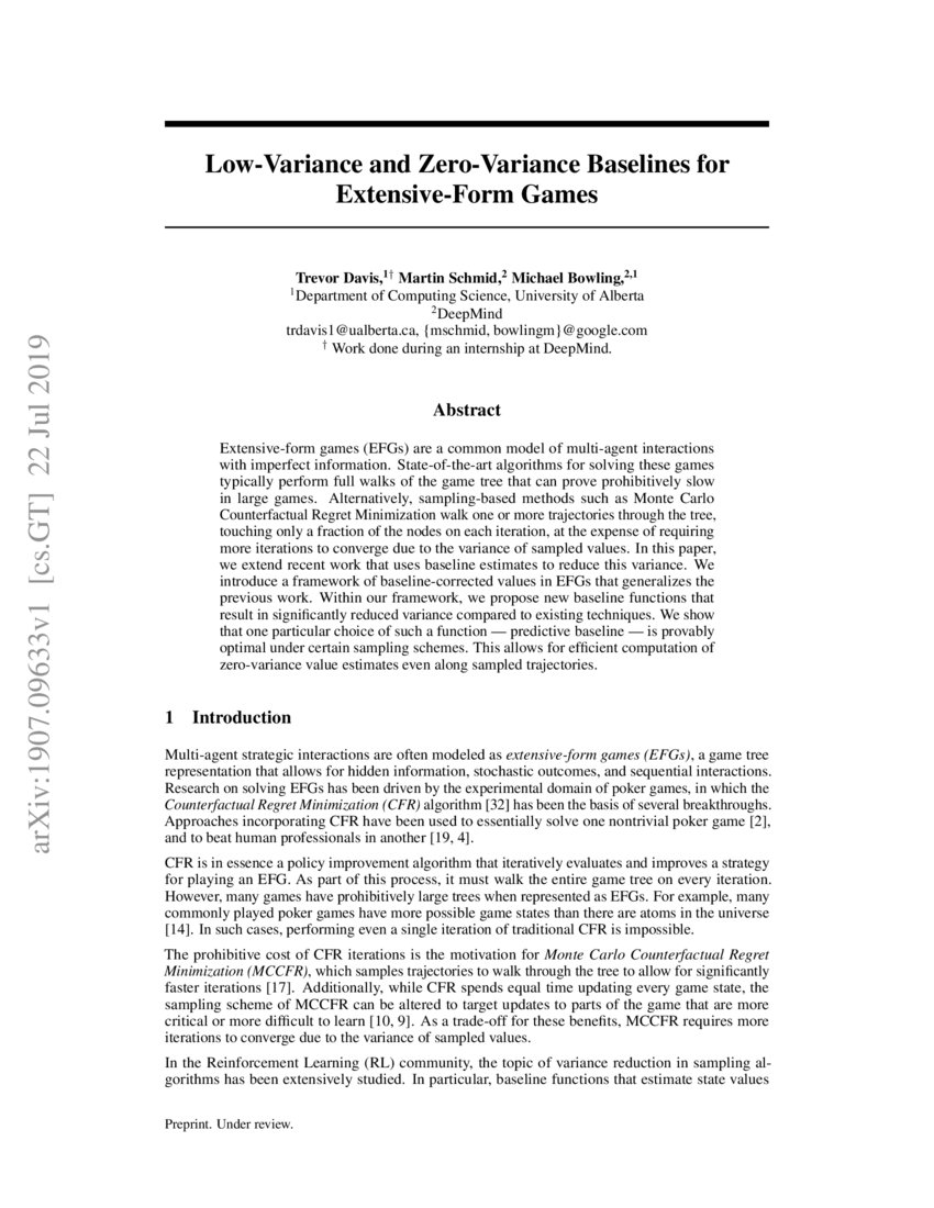 Low-Variance and Zero-Variance Baselines for Extensive-Form Games | DeepAI