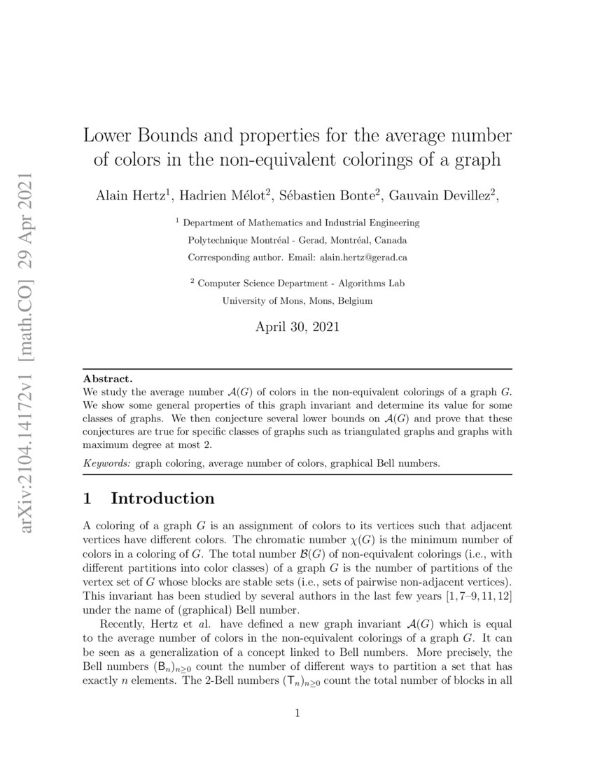 Lower Bounds And Properties For The Average Number Of Colors In The Non Lower Bounds And Properties For The Average Number Of Colors In The Non