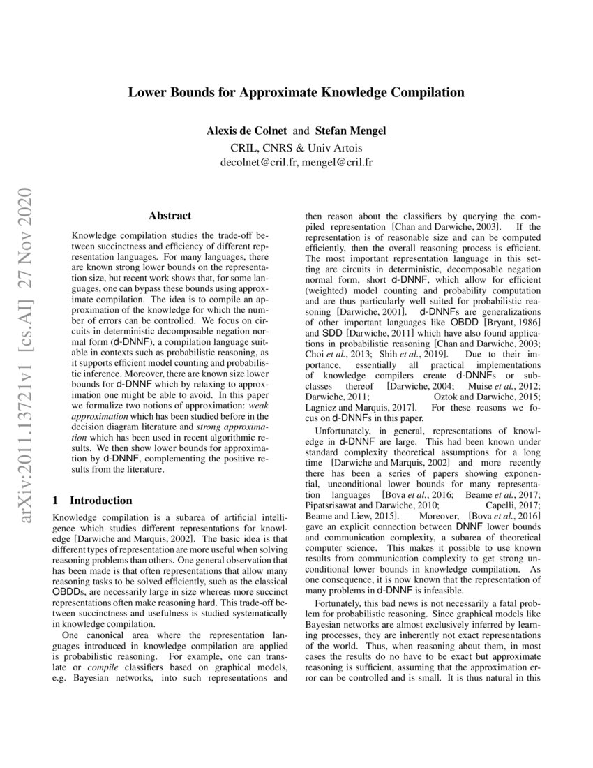 Lower Bounds for Approximate Knowledge Compilation | DeepAI