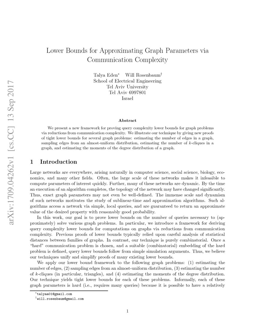 Lower Bounds For Approximating Graph Parameters Via Communication Complexity Deepai