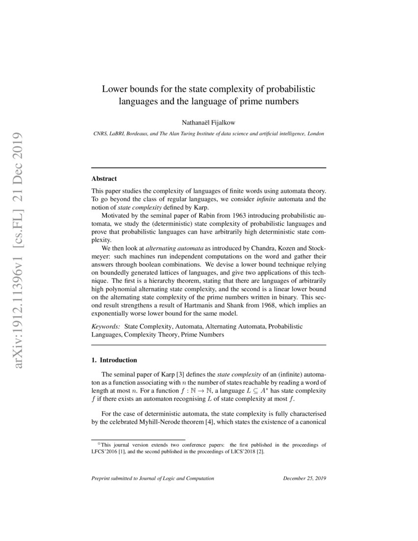 Lower bounds for the state complexity of probabilistic languages and the language of prime ...