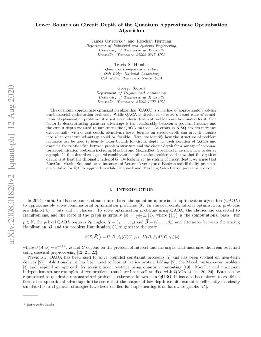 Lower Bounds on Circuit Depth of the Quantum Approximate Optimization ...