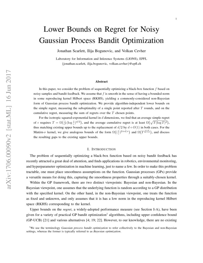 Lower Bounds on Regret for Noisy Gaussian Process Bandit Optimization | DeepAI