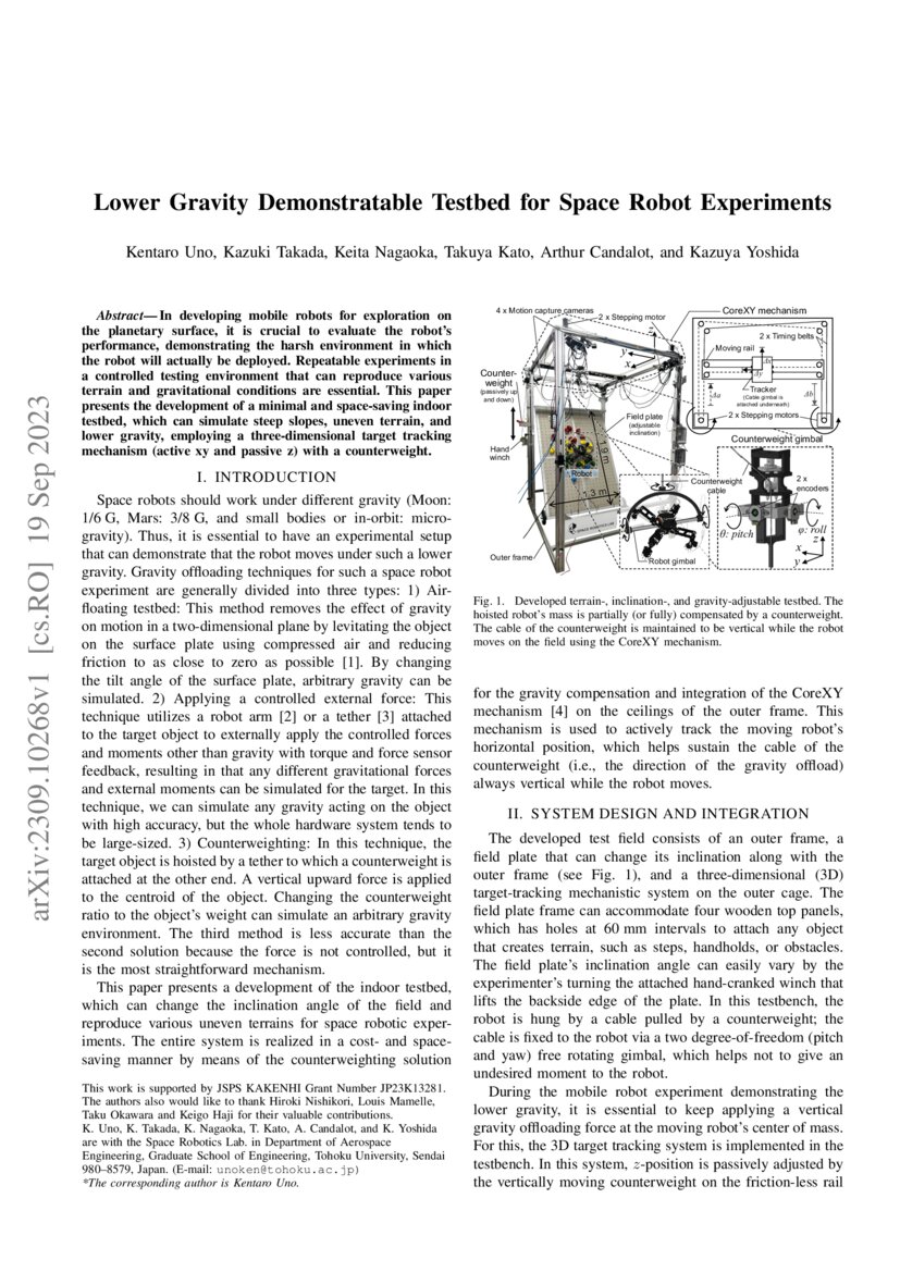 Lower Gravity Demonstratable Testbed for Space Robot Experiments | DeepAI