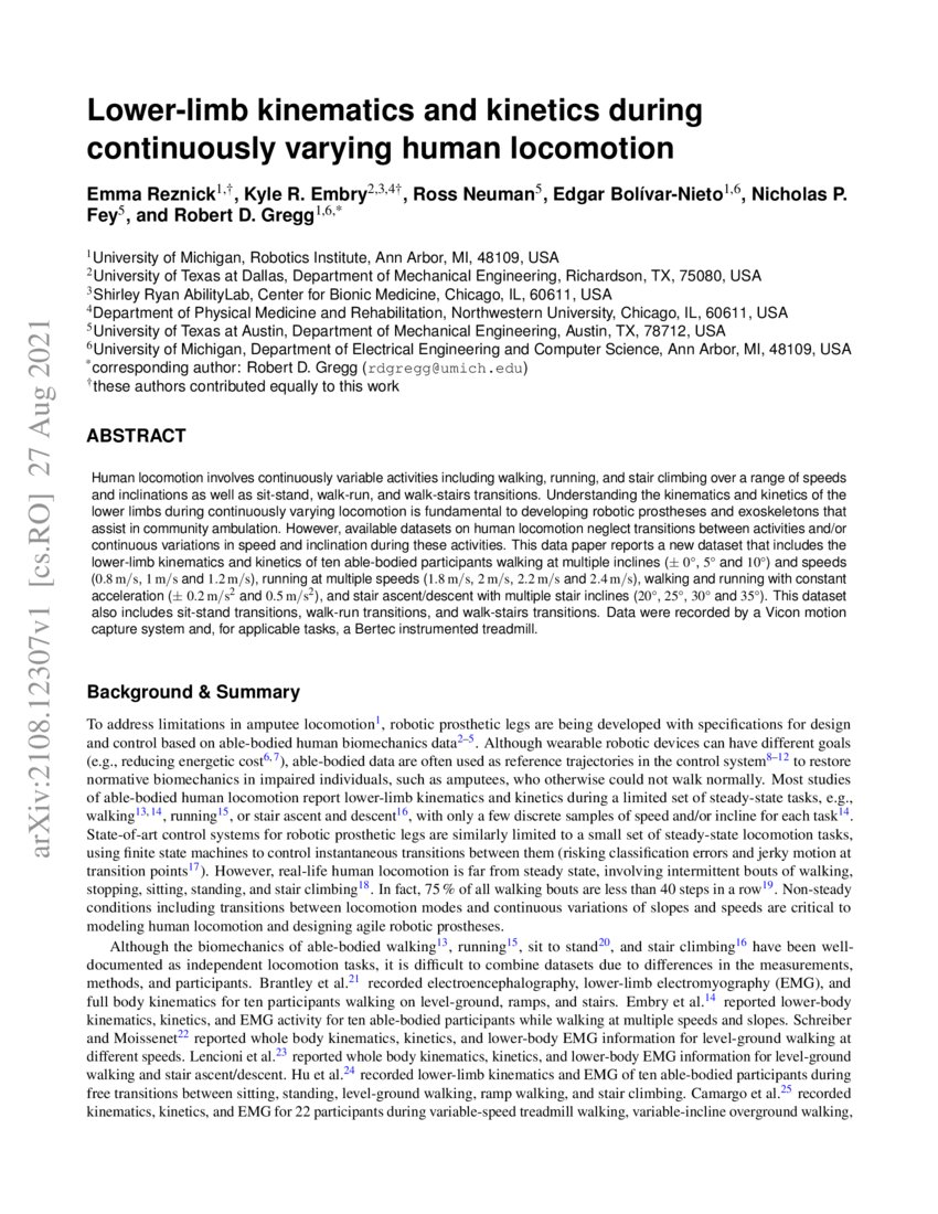 Lower-limb kinematics and kinetics during continuously varying human ...