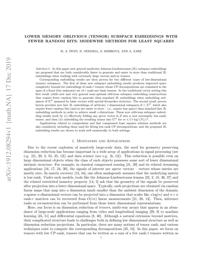 Lower Memory Oblivious Tensor Subspace Embeddings With Fewer Random Bits Modewise Methods For 