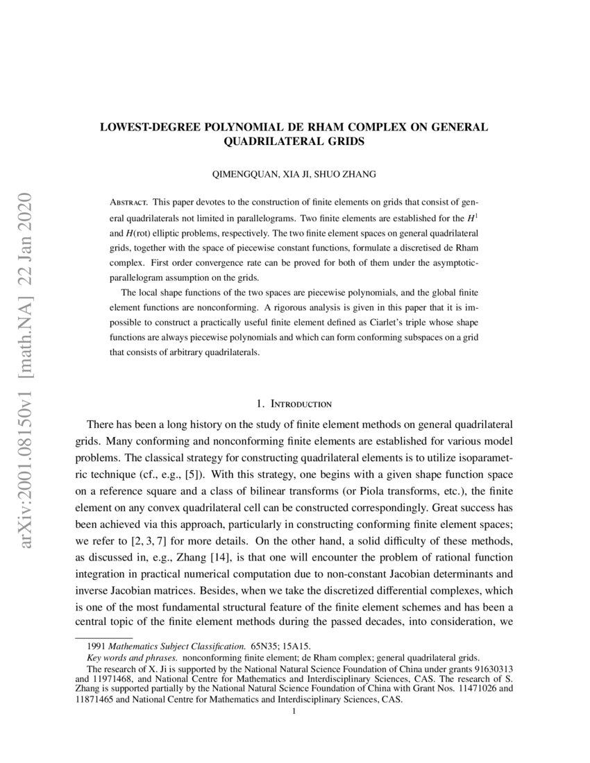 Lowest-degree polynomial de Rham complex on general quadrilateral grids ...